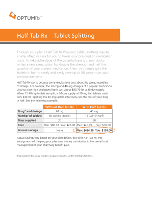 Fillable Online Half Tab Rx Tablet Splitting Fax Email Print - pdfFiller