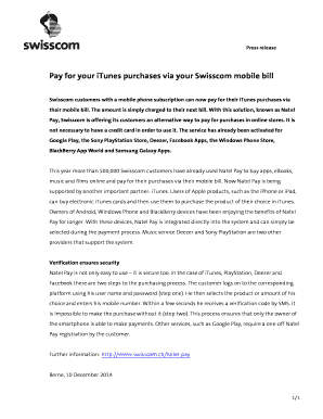 Fillable Online Pay for your iTunes purchases via your Swisscom mobile ...