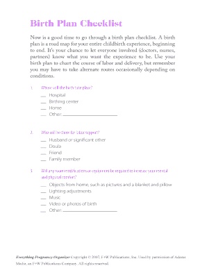 Fillable Online Birth Plan Checklist Fax Email Print - pdfFiller