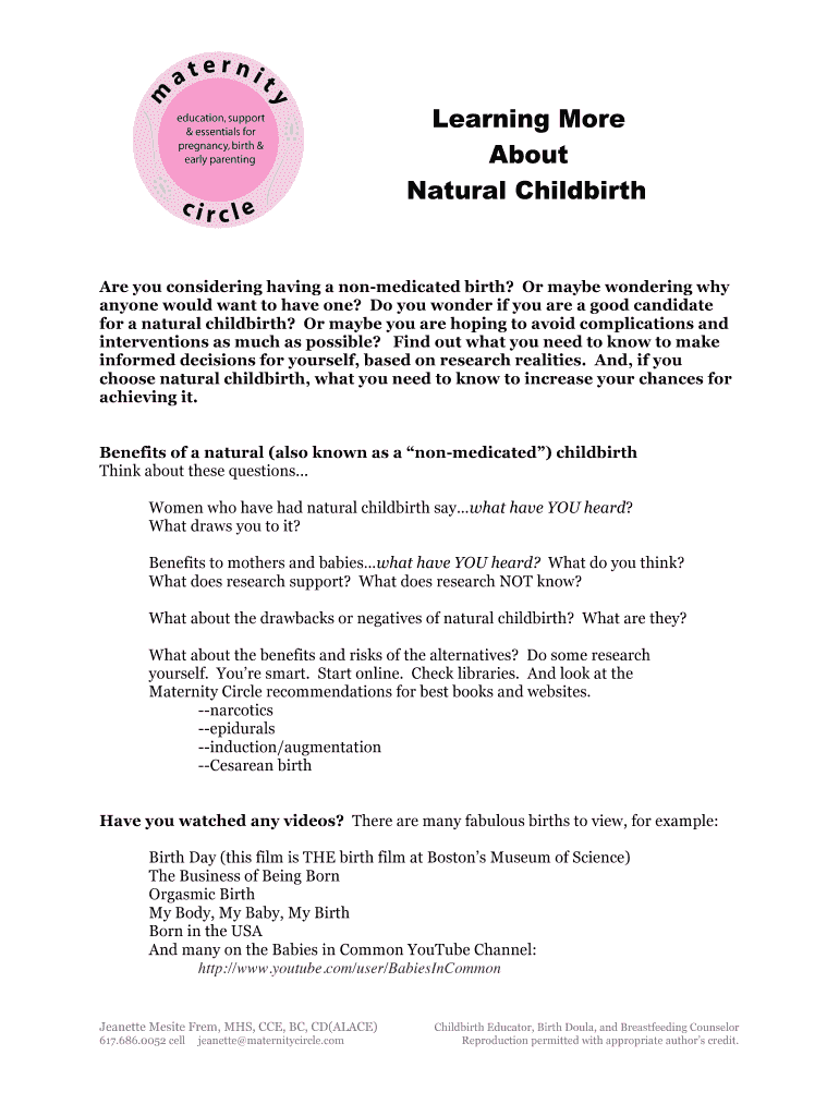 Fillable Online Natural Childbirth Fax Email Print - pdfFiller