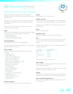 Fillable Online MAA Insurance Coverage Summary Fax Email Print - pdfFiller