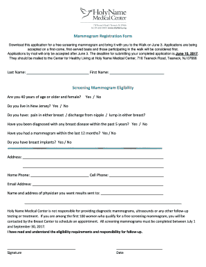 Fillable Online Mammogram Registration Form Fax Email Print - pdfFiller