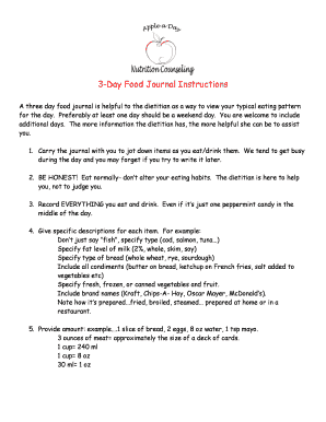 Fillable Online 3-Day Food Journal Instructions Fax Email Print - pdfFiller