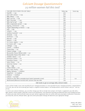 Fillable Online Calcium Dosage Questionnaire Fax Email Print - pdfFiller
