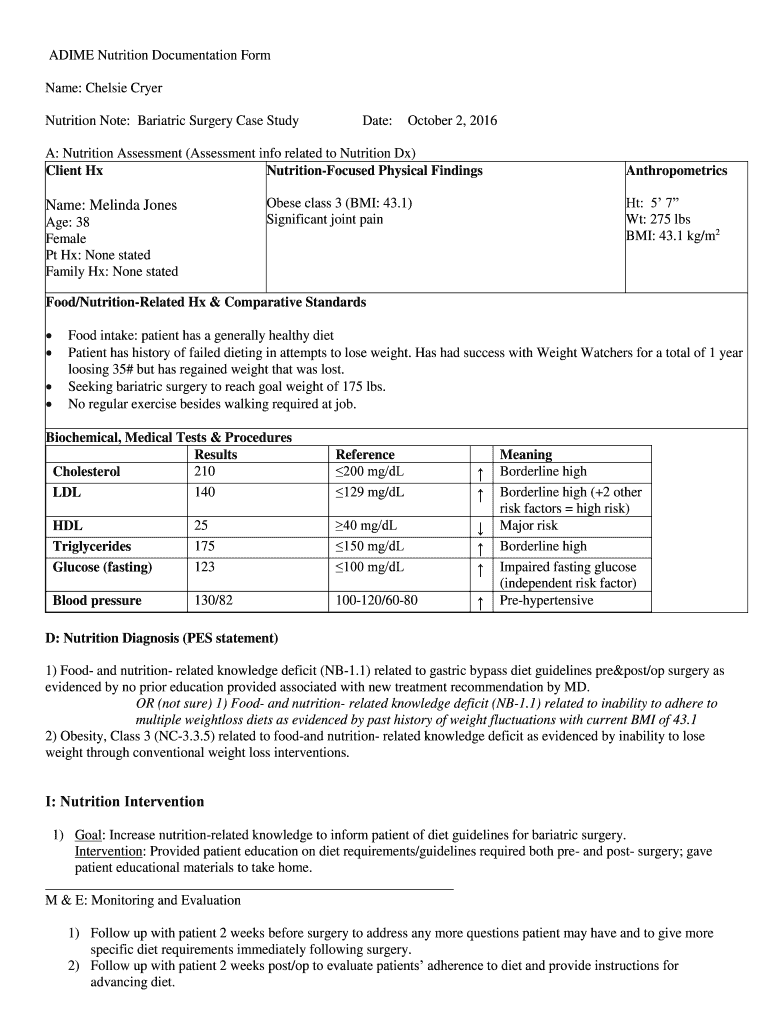 Fillable Online ADIME Nutrition Documentation Form Fax Email Print - pdfFiller
