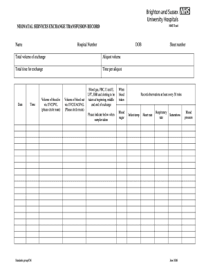 Fillable Online NEONATAL SERVICES EXCHANGE TRANSFUSION RECORD Fax Email ...