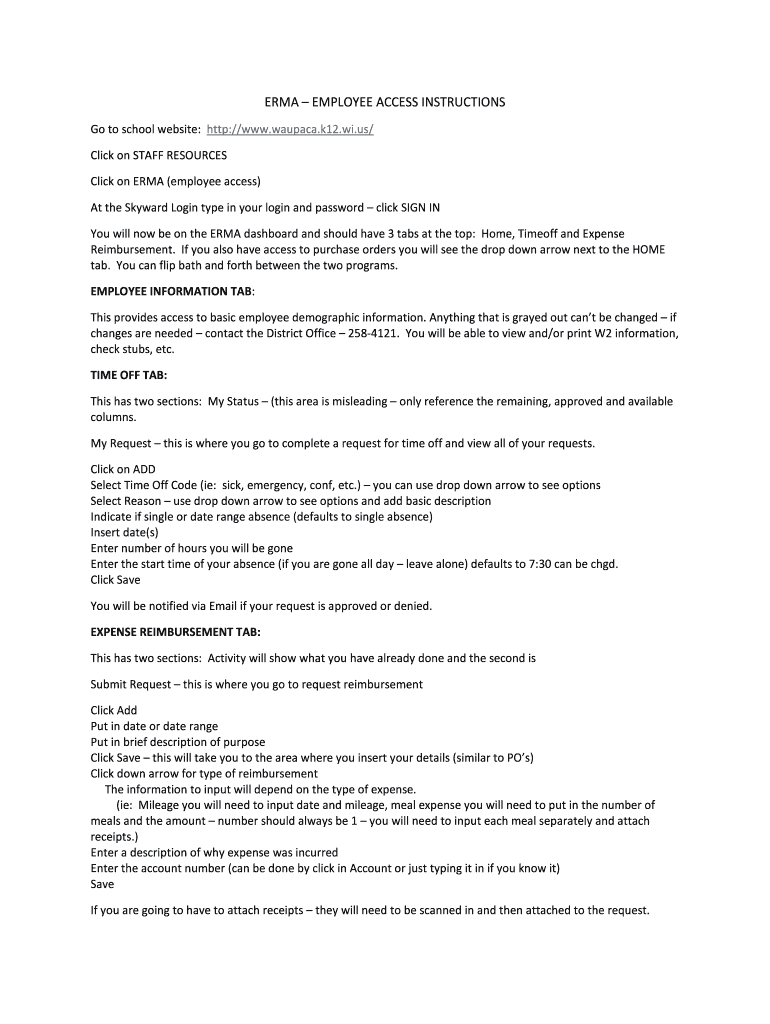 Fillable Online ERMA EMPLOYEE ACCESS INSTRUCTIONS Fax Email Print ...