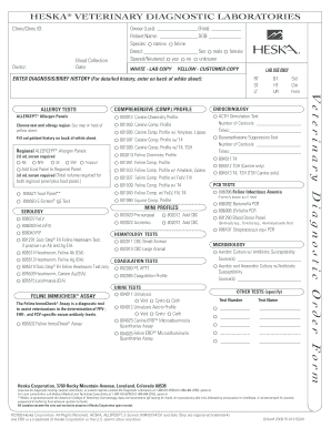 Fillable Online Heska VETERINARY DIAGNOSTIC LABORATORIES Fax Email ...