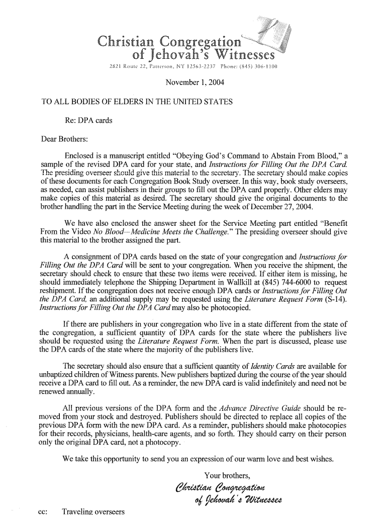 Fillable Online of Jehovah's Witnesses Fax Email Print - pdfFiller
