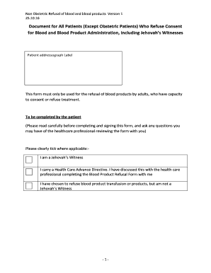 Fillable Online Non Obstetric Refusal of blood and blood products ...