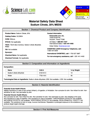 Fillable Online Sodium Citrate, 30% MSDS Fax Email Print - pdfFiller