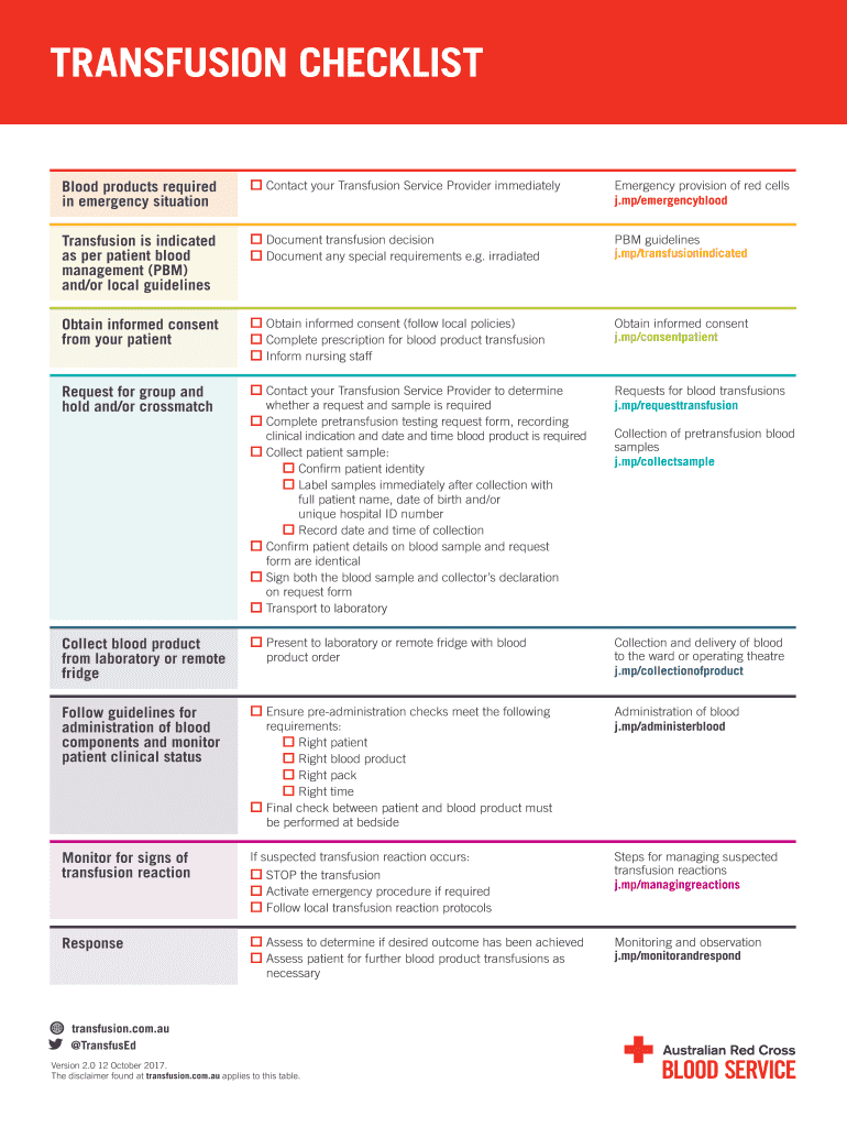 Fillable Online TRANSFUSION CHECKLIST Fax Email Print - pdfFiller