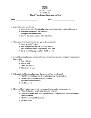 Fillable Online Blood Transfusion Competency Test Fax Email Print ...