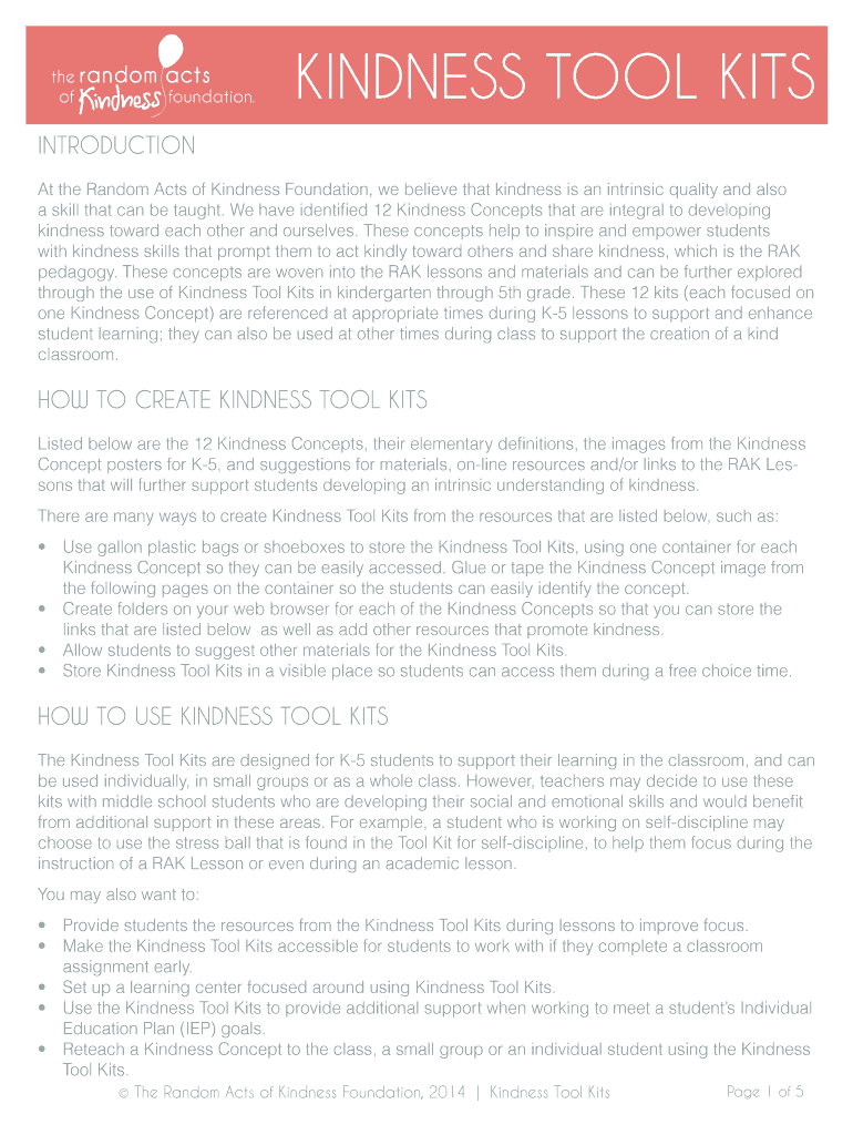 Fillable Online KINDNESS TOOL KITS Fax Email Print - pdfFiller