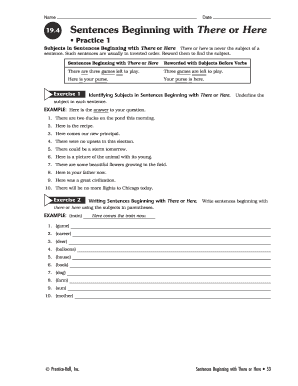 Fillable Online Sentences Beginning with There or Here Fax Email Print - pdfFiller