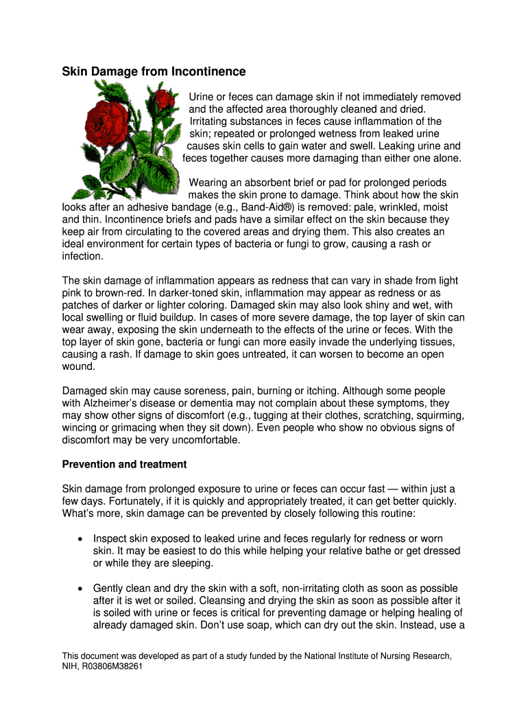 Fillable Online Skin Damage from Incontinence Fax Email Print - pdfFiller