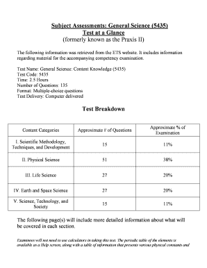 Fillable Online Subject Assessments: General Science (5435) Fax Email ...
