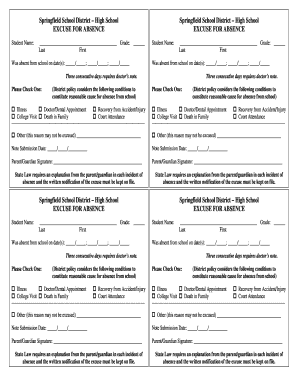 Fillable Online Springfield School District High School Fax Email Print ...