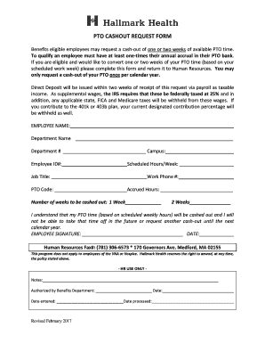 Fillable Online PTO CASHOUT REQUEST FORM Fax Email Print - pdfFiller