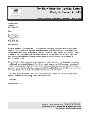 Fillable Online No-Show Interview Apology Letter Fax Email Print ...