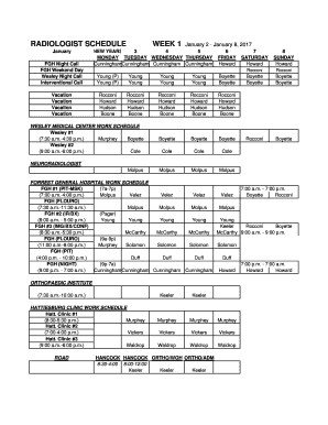 Fillable Online RADIOLOGIST SCHEDULE Fax Email Print - pdfFiller