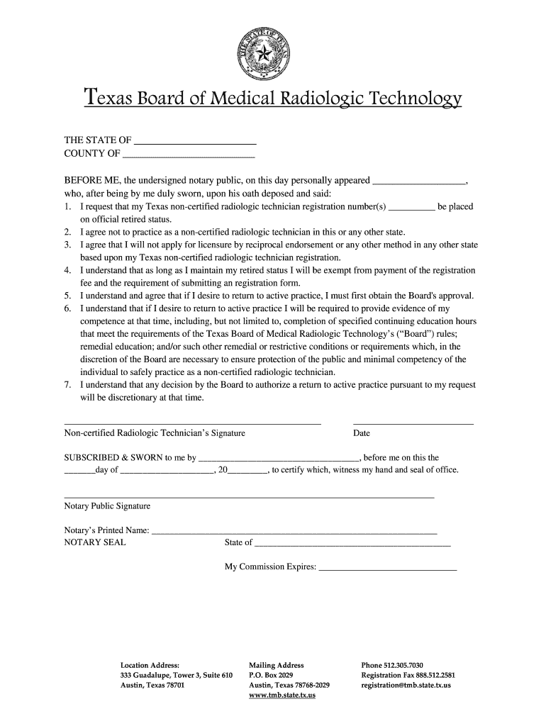 Fillable Online Texas Board of Medical Radiologic Technology Fax Email ...