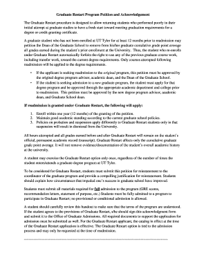 Fillable Online Graduate Restart Program Petition and Acknowledgement ...