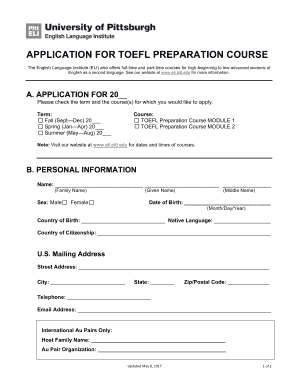 Fillable Online APPLICATION FOR TOEFL PREPARATION COURSE Fax Email ...
