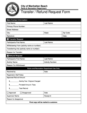 Fillable Online Transfer / Refund Request Form Fax Email Print - pdfFiller
