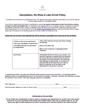 Fillable Online Cancellation, No Show & Late Arrival Policy Fax Email ...