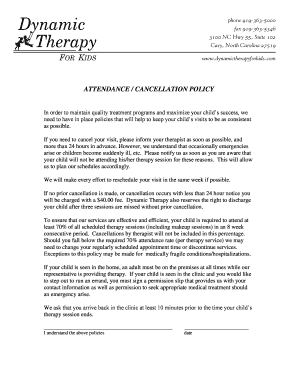 Fillable Online ATTENDANCE / CANCELLATION POLICY Fax Email Print ...