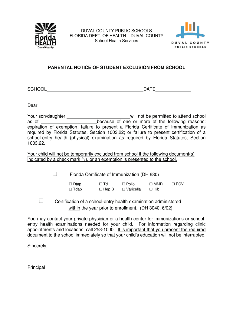 Fillable Online OF HEALTH DUVAL COUNTY Fax Email Print - pdfFiller