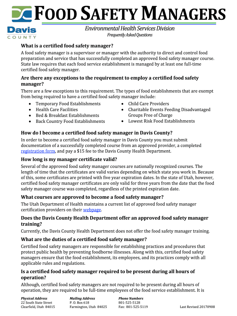 Fillable Online FOOD SAFETY MANAGERS Fax Email Print - pdfFiller