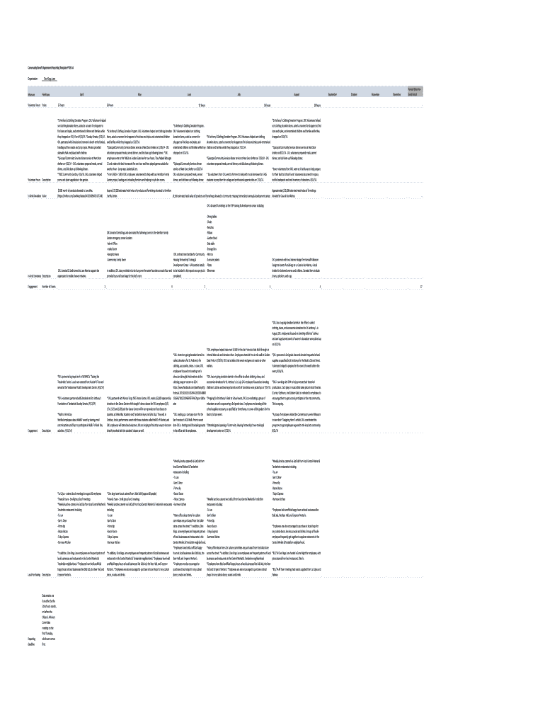 Fillable Online Community Benefit Agreement Reporting Template FY13-14 ...