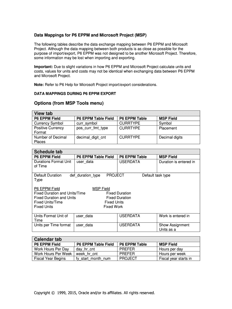 Fillable Online The following tables describe the data exchange mapping ...