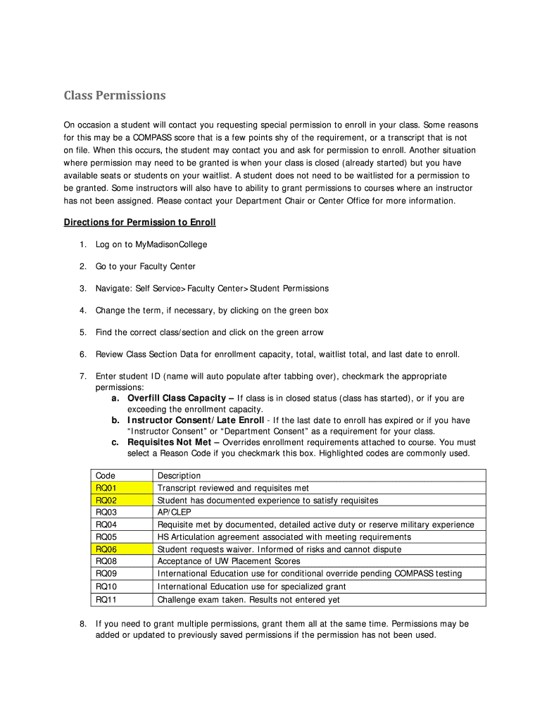 Fillable Online Class Permissions Fax Email Print - pdfFiller