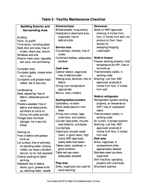 Fillable Online Table 5 - Facility Maintenance Checklist Fax Email ...