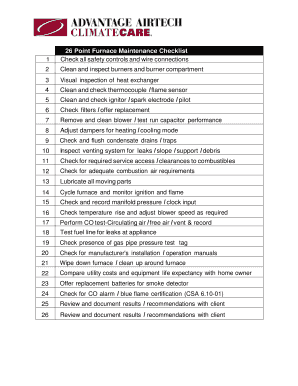 Fillable Online 26 Point Furnace Maintenance Checklist Fax Email Print ...