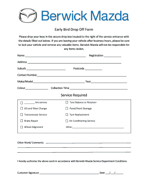 Fillable Online Early Bird Drop Off Form Fax Email Print - pdfFiller