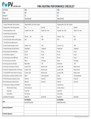 Fillable Online PMA HEATING PERFORMANCE CHECKLIST Fax Email Print ...
