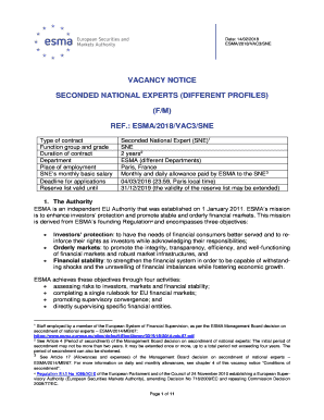 Fillable Online SECONDED NATIONAL EXPERTS (DIFFERENT PROFILES) Fax ...