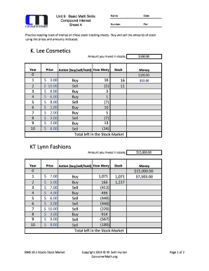 Fillable Online Practice keeping track of money on these stock tracking ...
