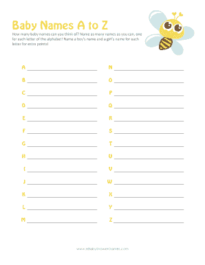 Fillable Online Baby Names A to Z Fax Email Print - pdfFiller