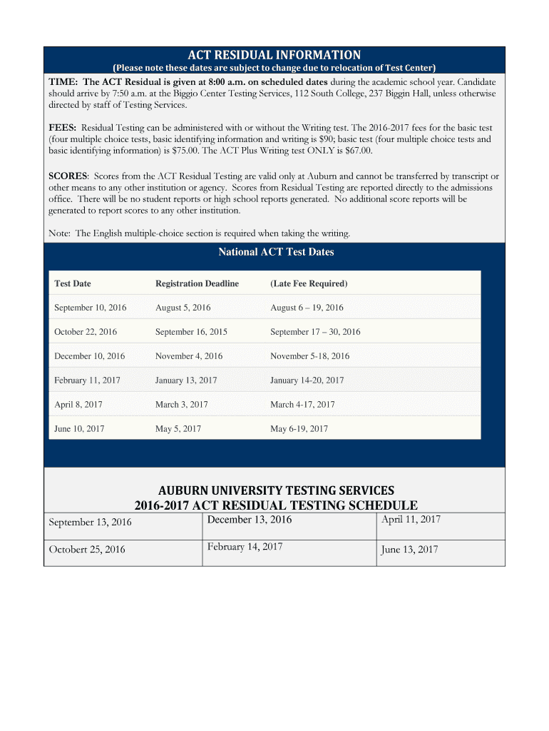 Fillable Online ACT RESIDUAL INFORMATION Fax Email Print - pdfFiller