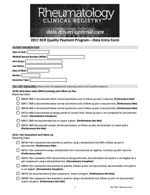 Fillable Online 2017 RCR Quality Payment ProgramData Entry Form Fax ...