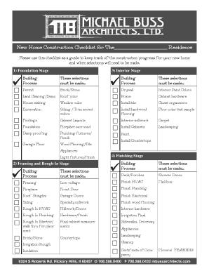 Fillable Online New Home Construction Checklist for The Residence Fax ...