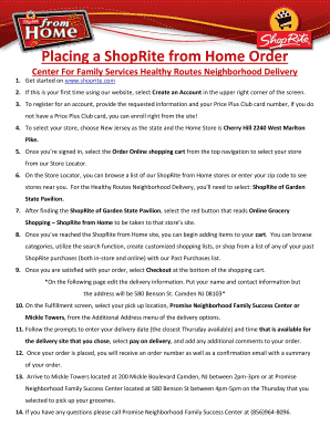 Fillable Online Placing a ShopRite from Home Order Fax Email Print ...