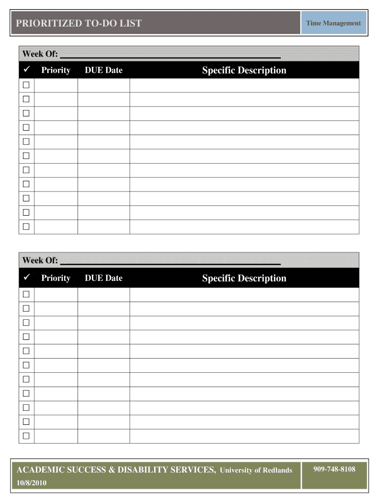 Fillable Online PRIORITIZED TO-DO LIST Fax Email Print - pdfFiller