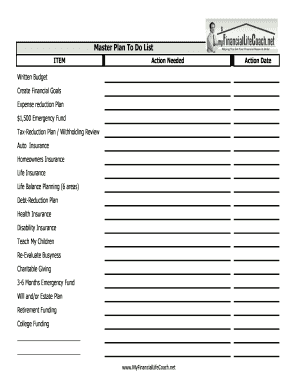 Fillable Online Master Plan To Do List Fax Email Print - pdfFiller