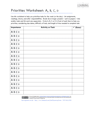 Fillable Online Priorities Worksheet: A, B, C, D Fax Email Print ...